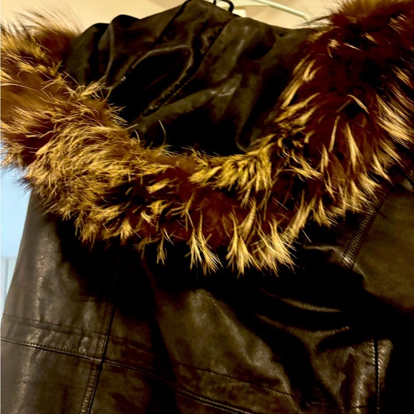 Jackets & Coats | Thick Leather Jacket With Fur Hood Black Super Warm ...